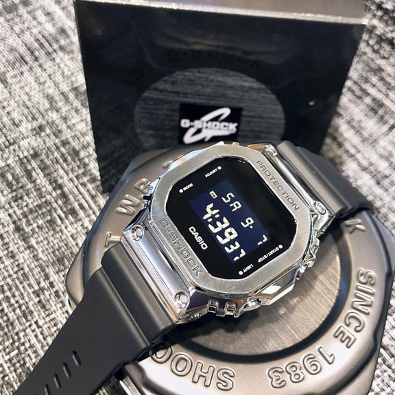 Casio 5600 Series GM-5600-1DR Digital Watch, Black, Stainless Steel ...
